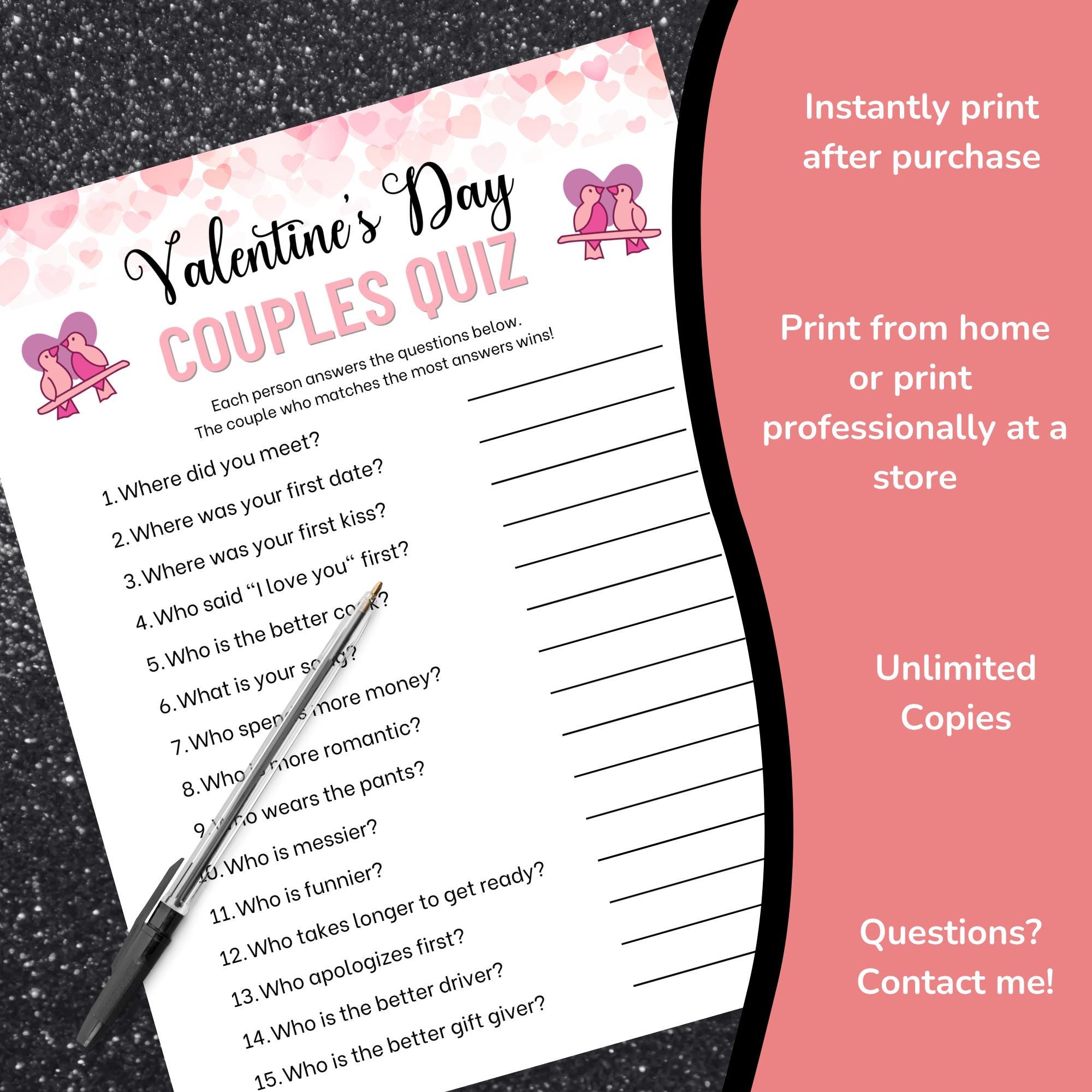 Couple's Quiz Game Instant Download, Printable Test for Valentine's Day ...