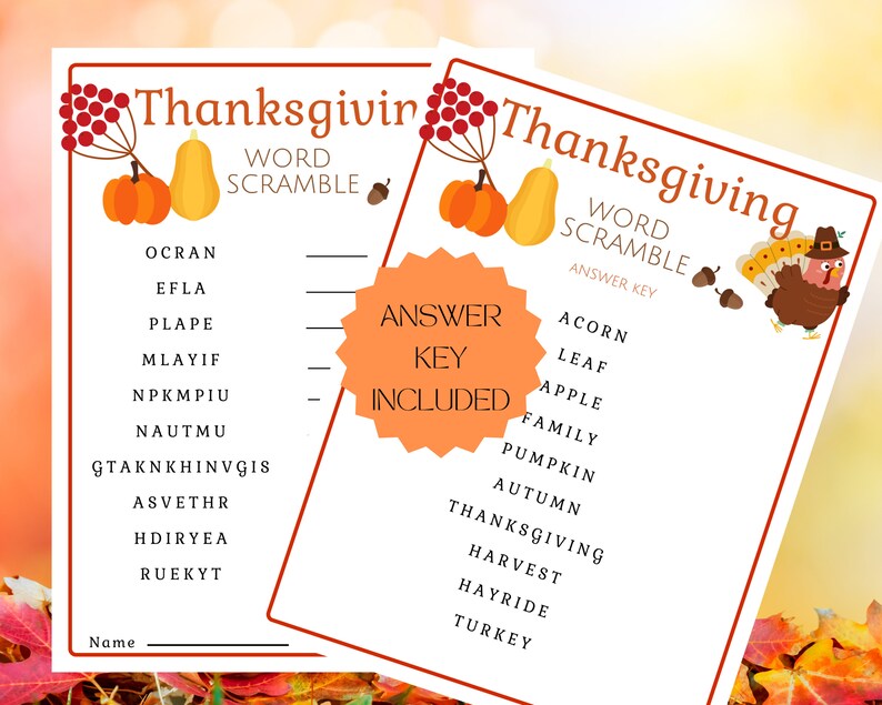 Thanksgiving Word Scramble, Family Word Game, Holiday Game ...