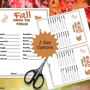 Fall Finish the Phrase-autumn Finish the Phrase-fall Family Game-autumn ...
