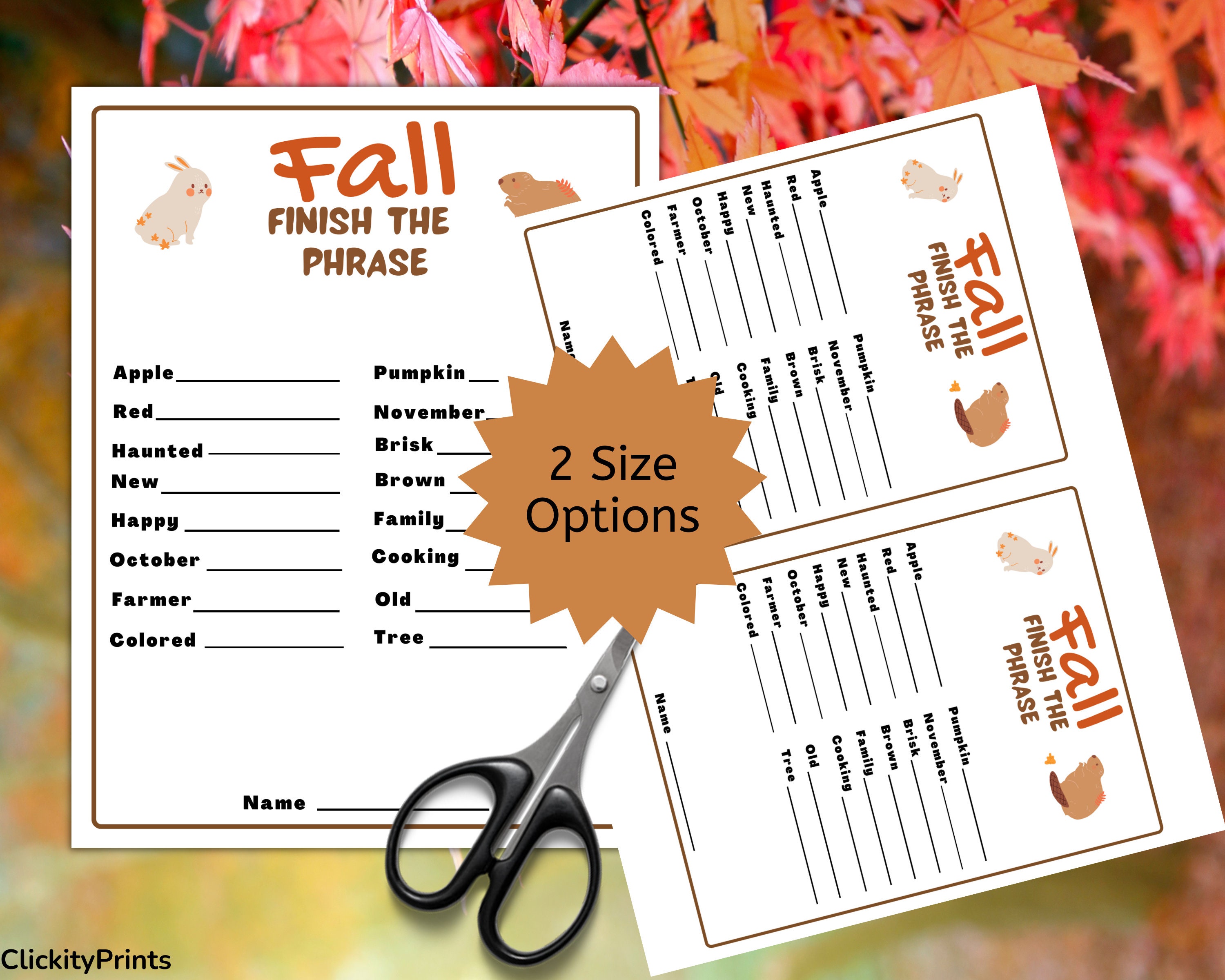 Fall Finish the Phrase-autumn Finish the Phrase-fall Family Game-autumn ...