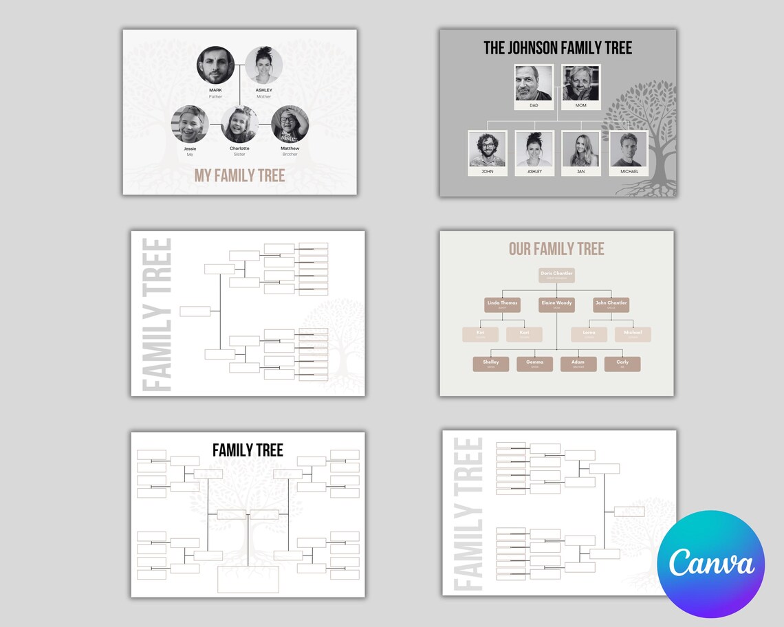 Editable Family Tree Template, 6 Designs to Customize, Printable School ...