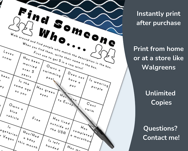 Find Someone Who Game, Party Starter Games, Icebreaker Games, Office ...