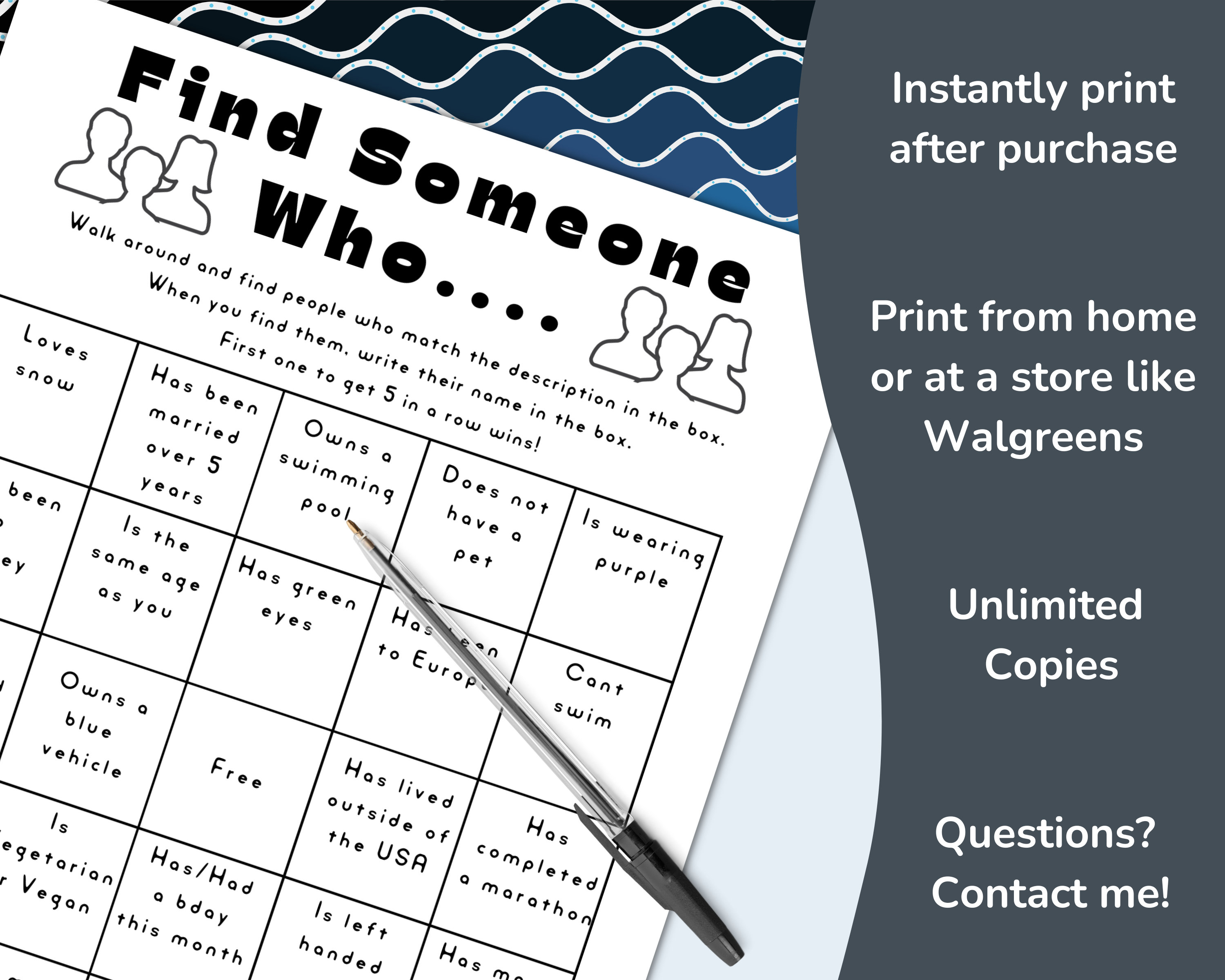 Find Someone Who Game, Party Starter Games, Icebreaker Games, Office ...