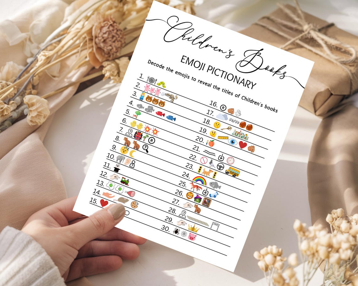 Children's Books Emoji Game, Printable Baby Shower Children's Book ...