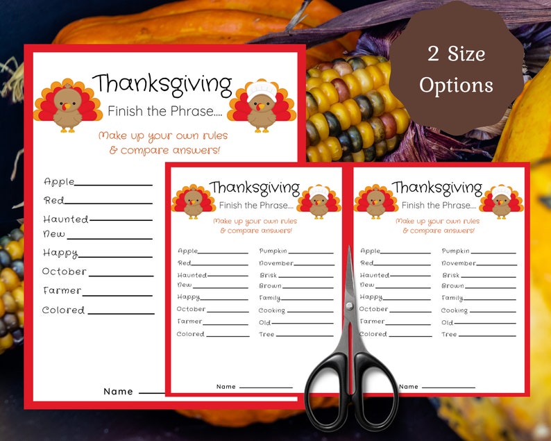 Thanksgiving Game, Finish the Phrase, Turkey Day Game, Thanksgiving ...