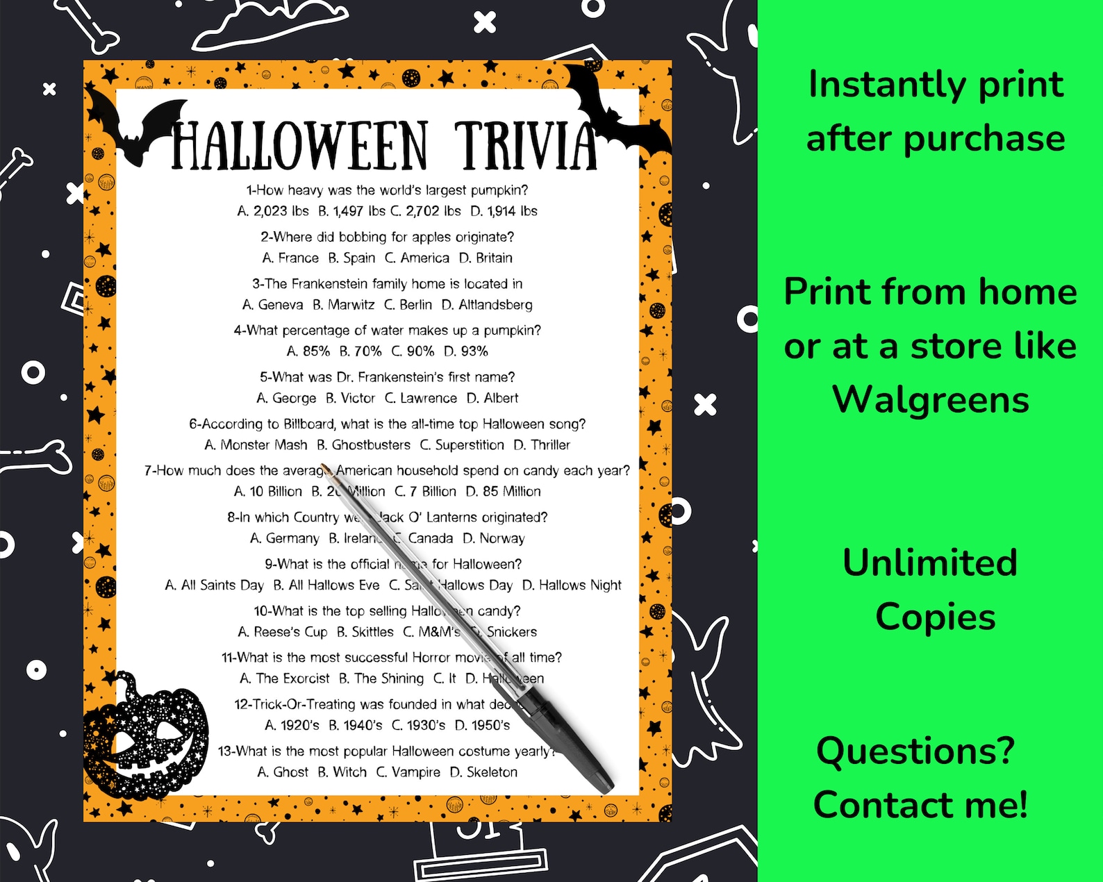 Halloween Trivia, Halloween Quiz, Halloween Game, Halloween Party Idea ...