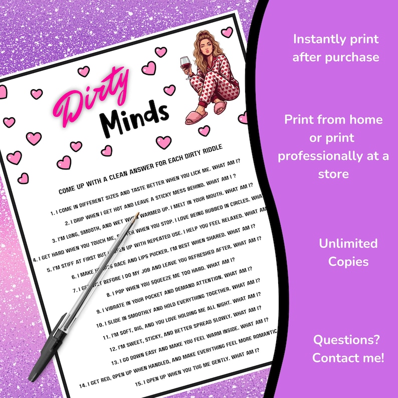 Dirty Minds Valentines Activity for Adults Instant Download, Galentines ...