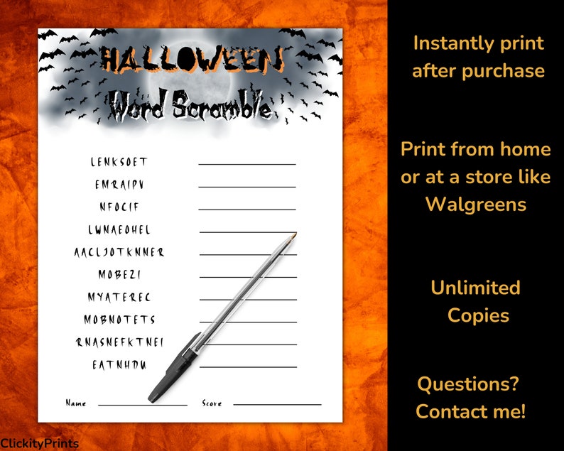 Halloween Word Scramble Game-printable Word Scramble-family Kids ...