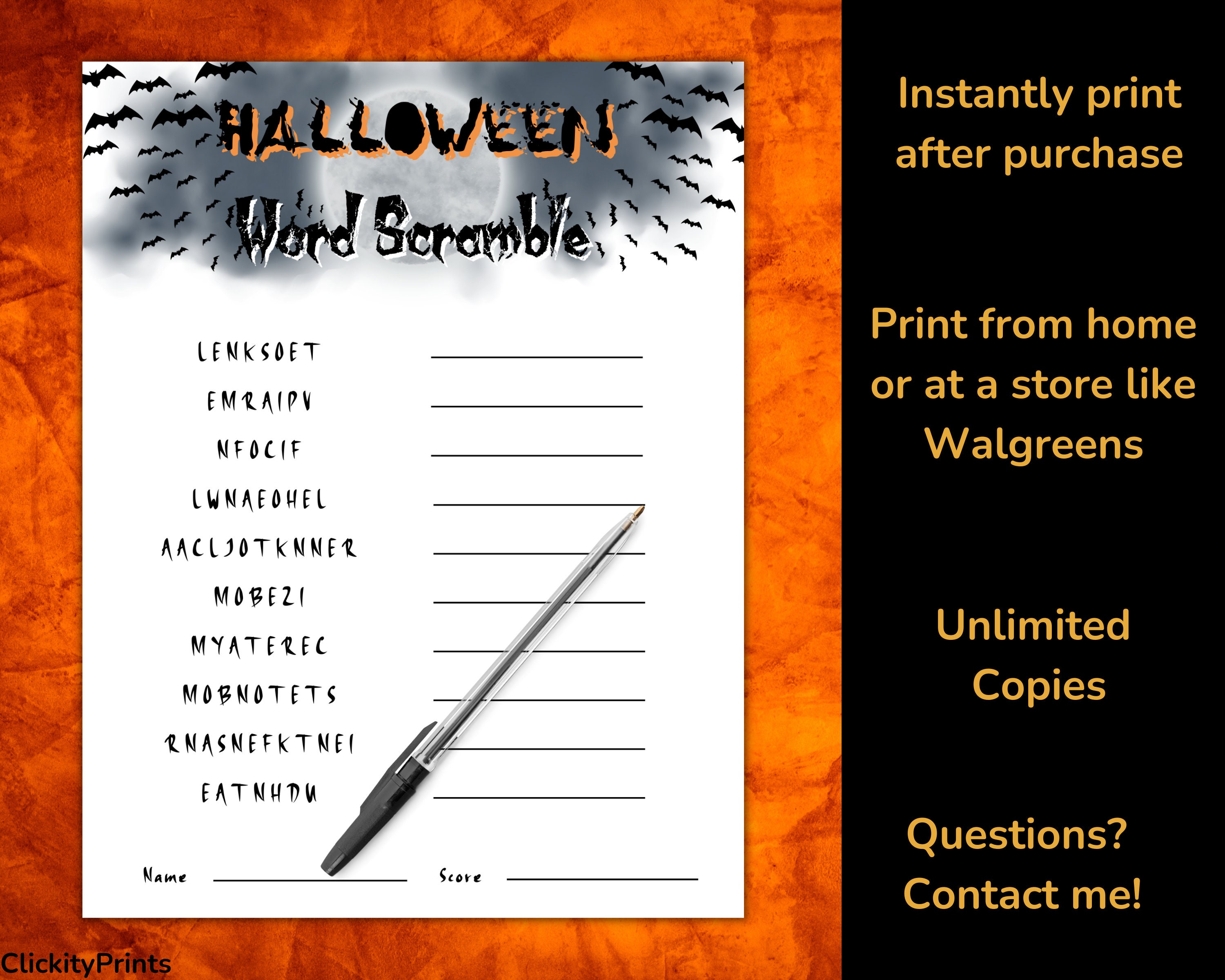 Halloween Word Scramble Game-printable Word Scramble-family Kids ...