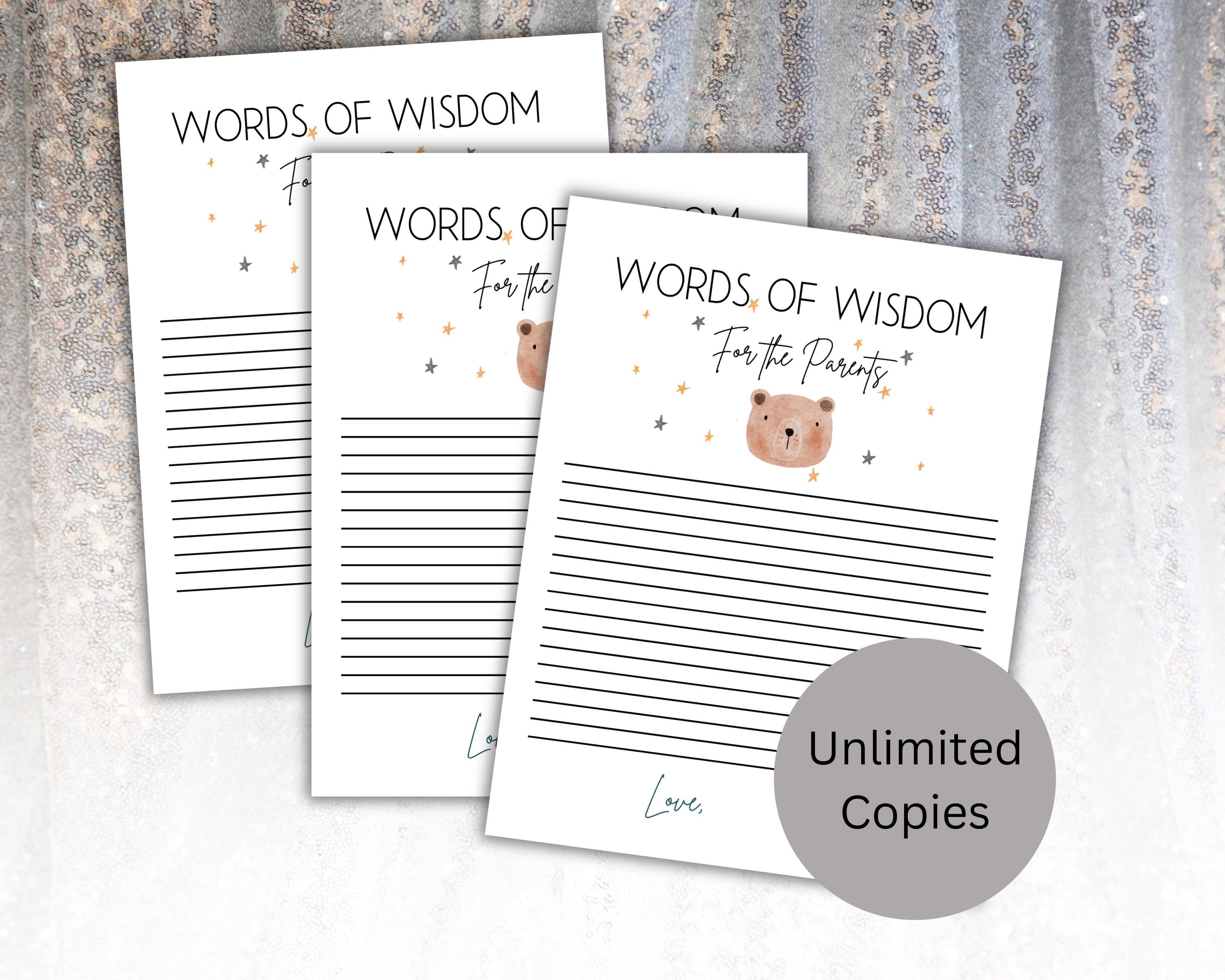 Printable Teddy Bear Baby Shower Words of Wisdom Letter Unisex for Boy ...