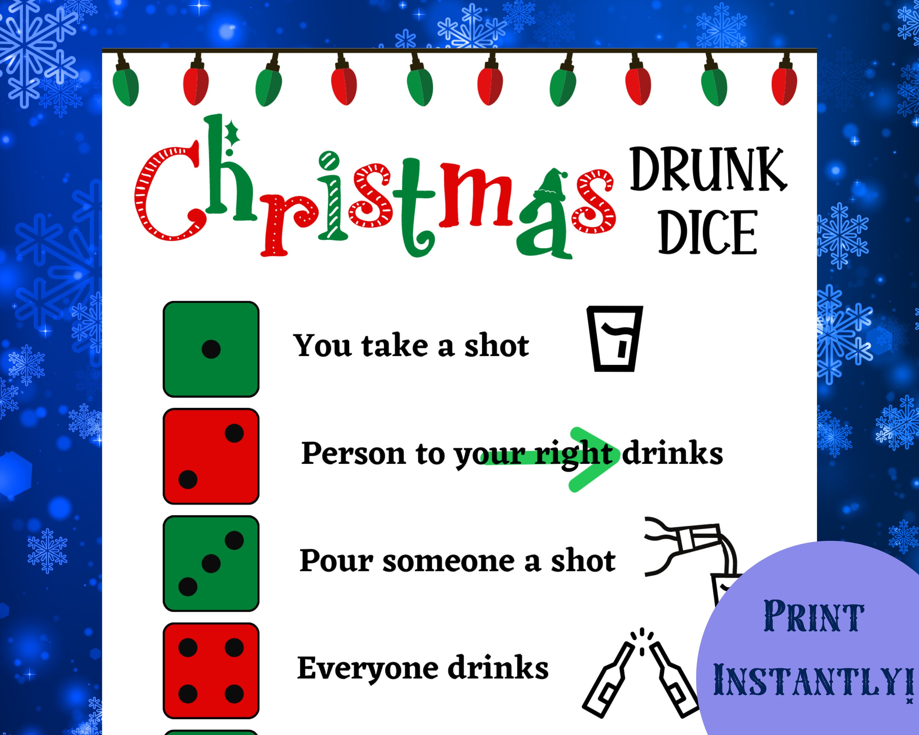 Christmas Drunk Dice Game, Christmas Drinking Game, Christmas Games for ...