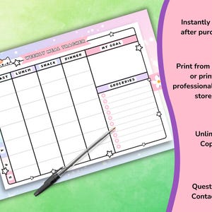 Printable Cute Kitty Meal Tracker, Digital Download Weekly Food Log ...