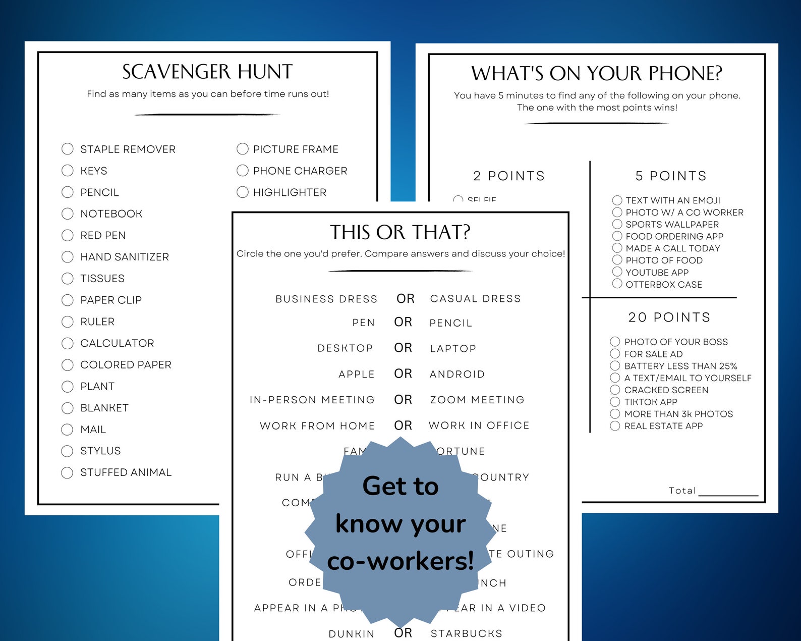 Office Party Games Bundle Printable Games for Work Team Building ...