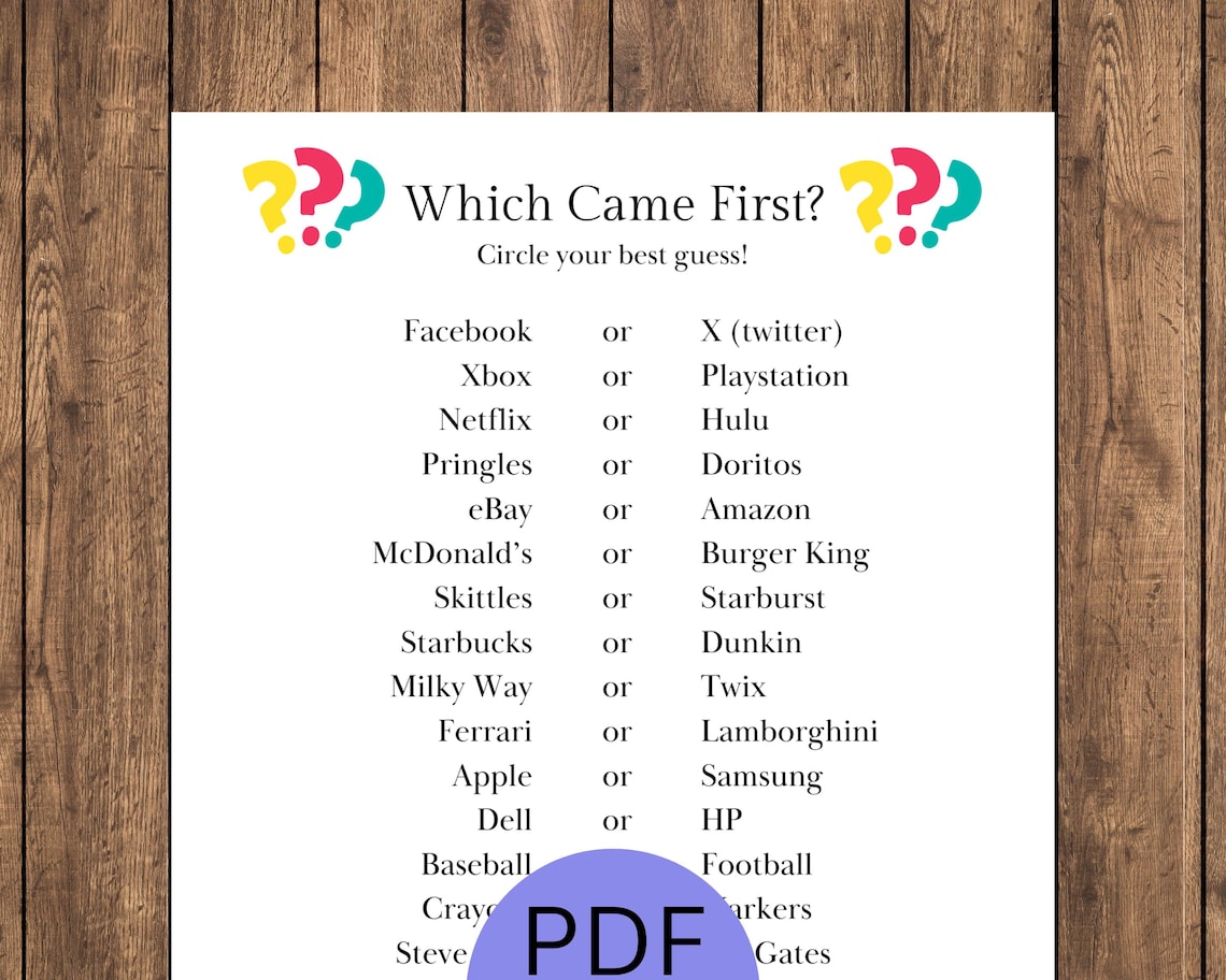 Which Came First Trivia Game, Printable Trivia Game Quiz, Office Game ...