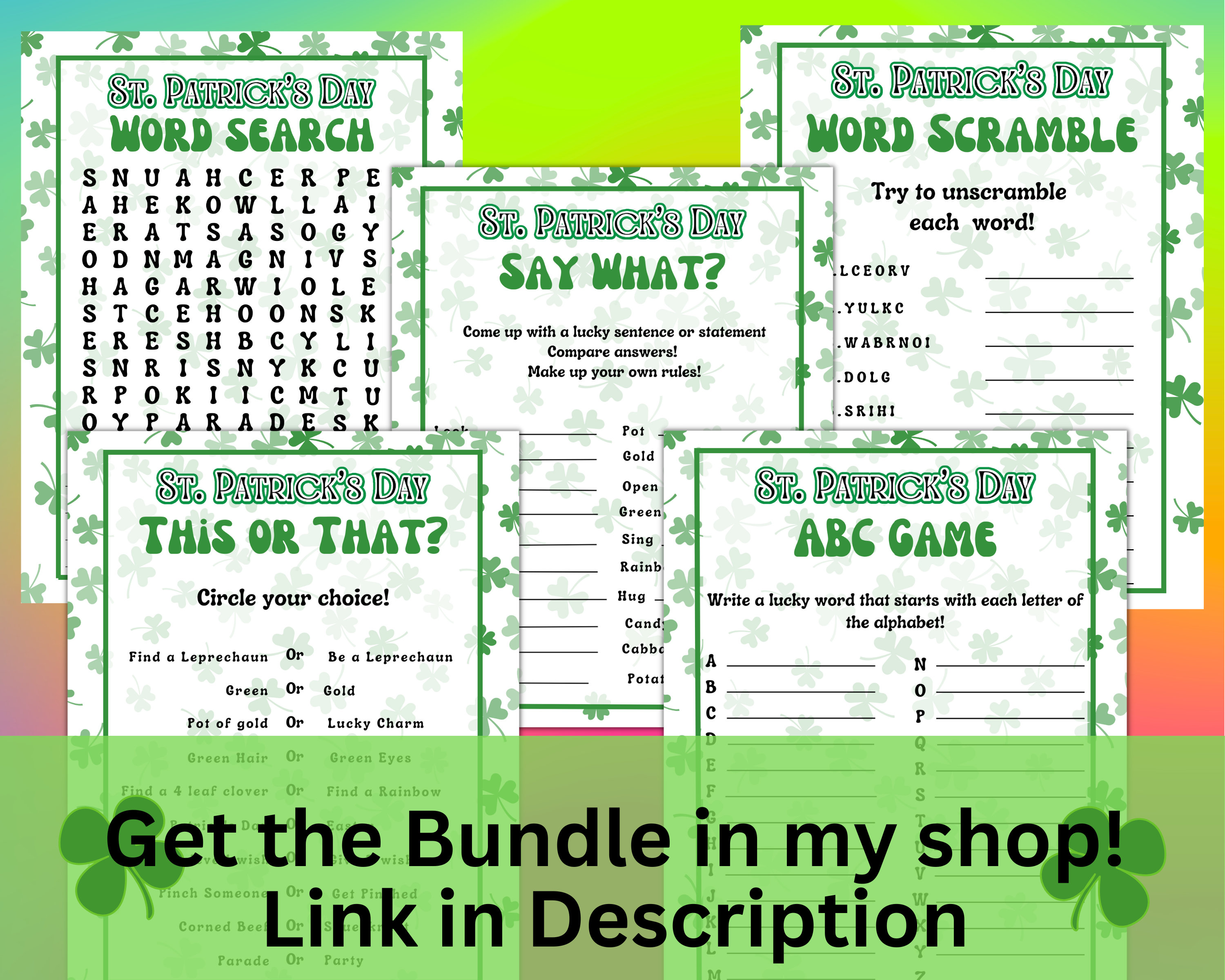 Printable St. Patrick's Day Party Game for Kids & Adults, Classroom St ...