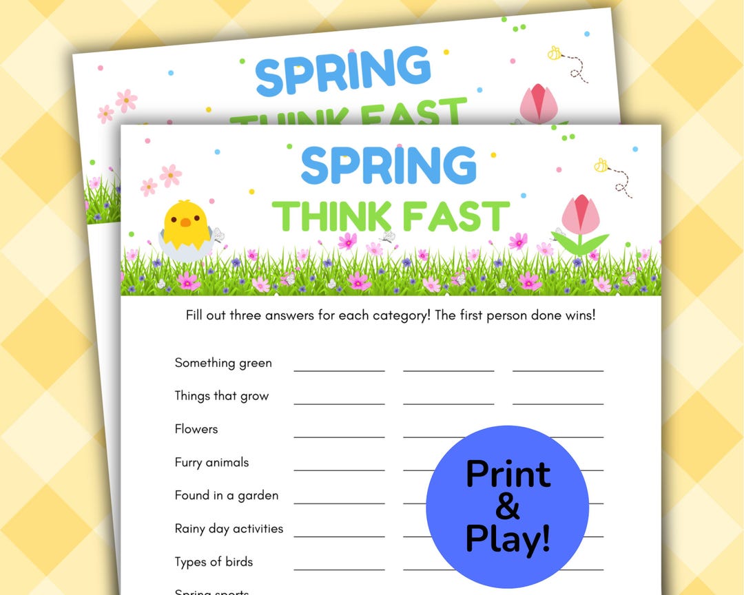 Spring Think Fast Game, Printable Guessing Game for Kids and Adults ...