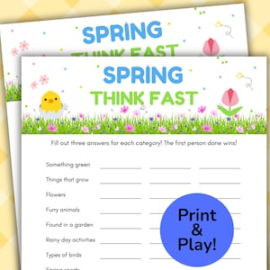 Spring Think Fast Game, Printable Guessing Game for Kids and Adults ...