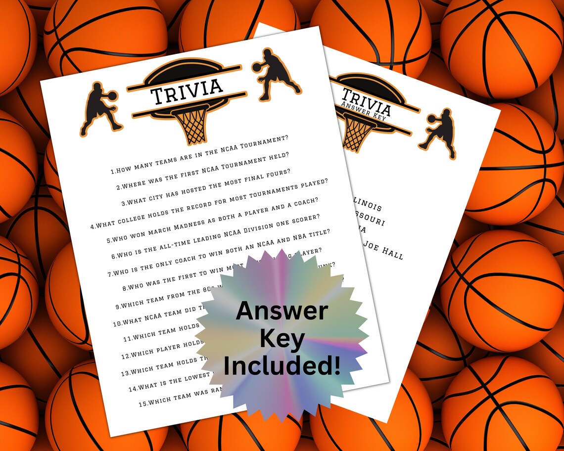 Printable March Basketball Madness Trivia & Answer Key, Party Ideas ...