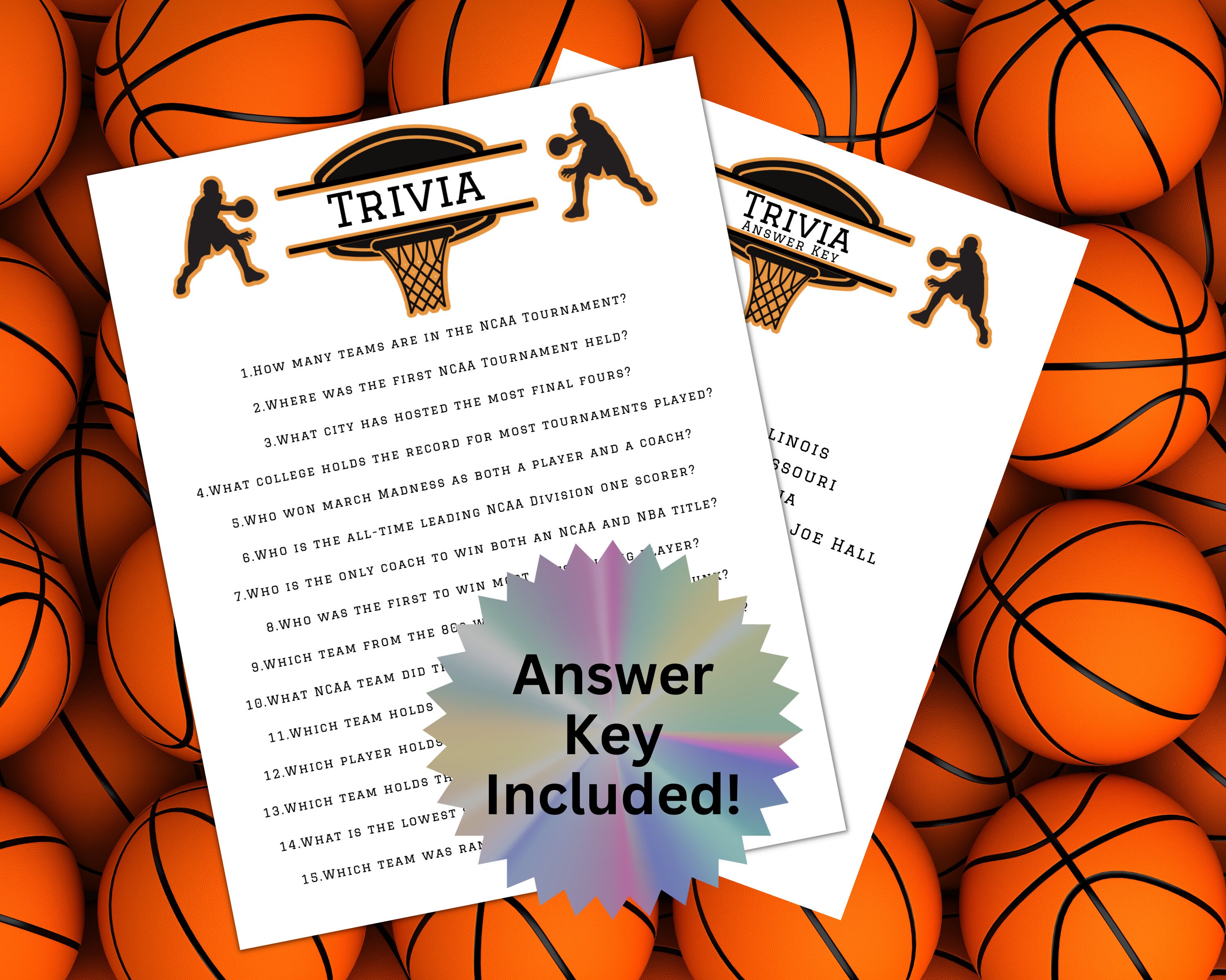 Printable March Basketball Madness Trivia & Answer Key, Party Ideas ...
