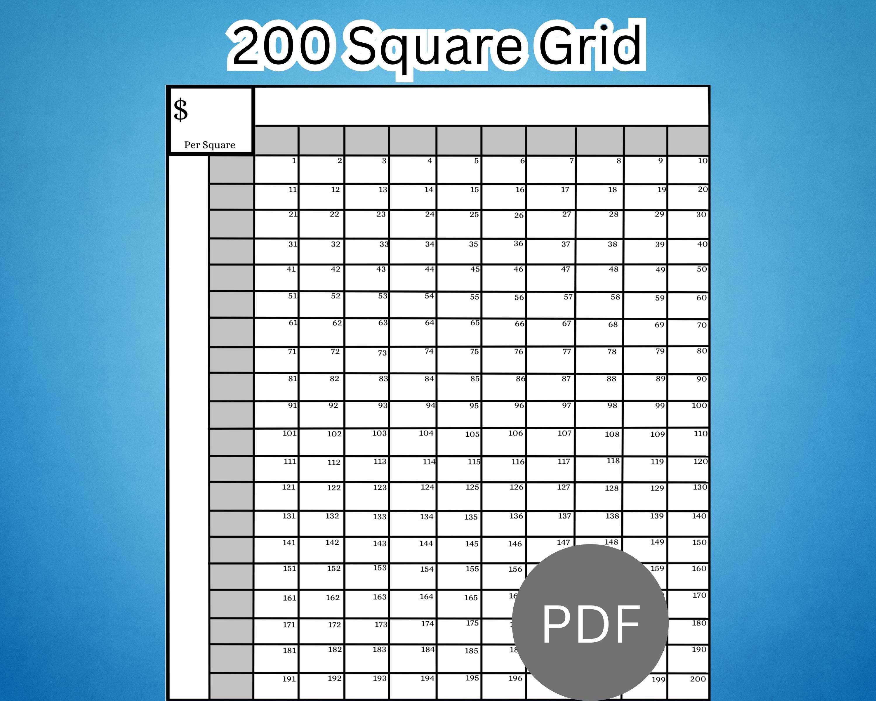 200 Square Printable Betting Grid, Betting Pool, Sports Betting Squares ...