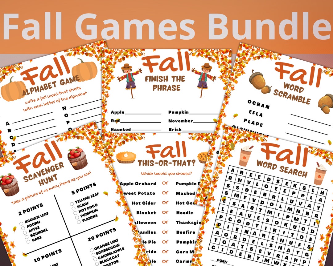 Fall Autumn Game Bundle, Back to School Games, Fall Family Activity ...