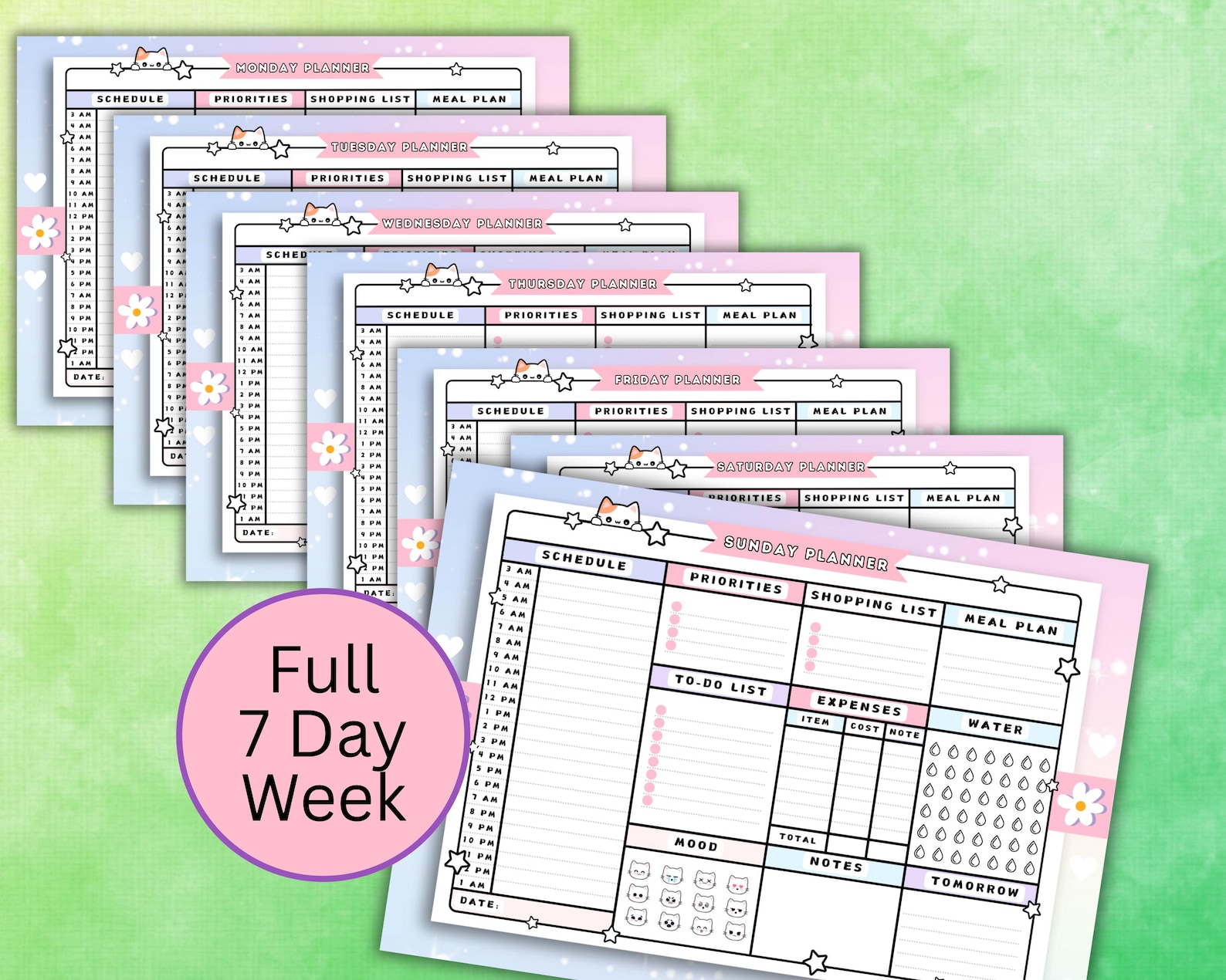 Cute Kitty Weekly Monthly Daily Planners, Colorful Cute Playful ...