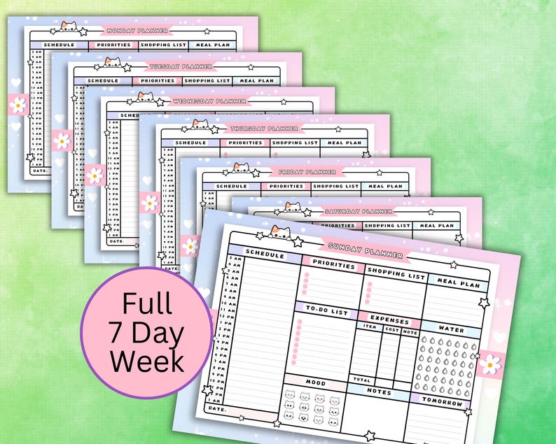 Cute Kitty Weekly Monthly Daily Planners, Colorful Cute Playful ...