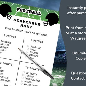 Football Bowl Scavenger Hunt, Game Day Activity, Football Games for ...