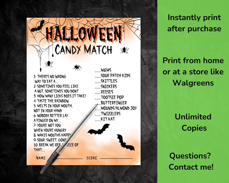 Halloween Candy Match-printable Halloween Game-candy Game-halloween ...