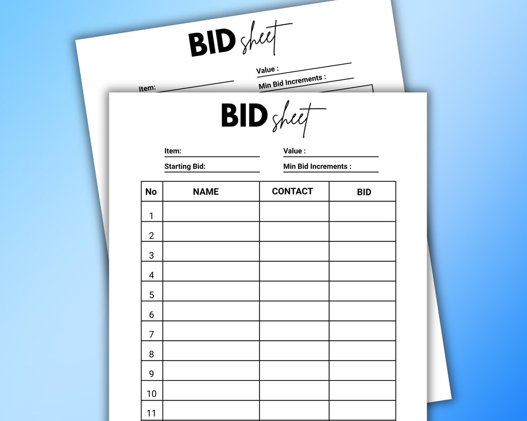 Editable Auction Bid Sheet, Printable Bid Sheet Template, Silent ...