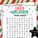 Word Search Holiday Activity for School or Work, Printable Christmas ...