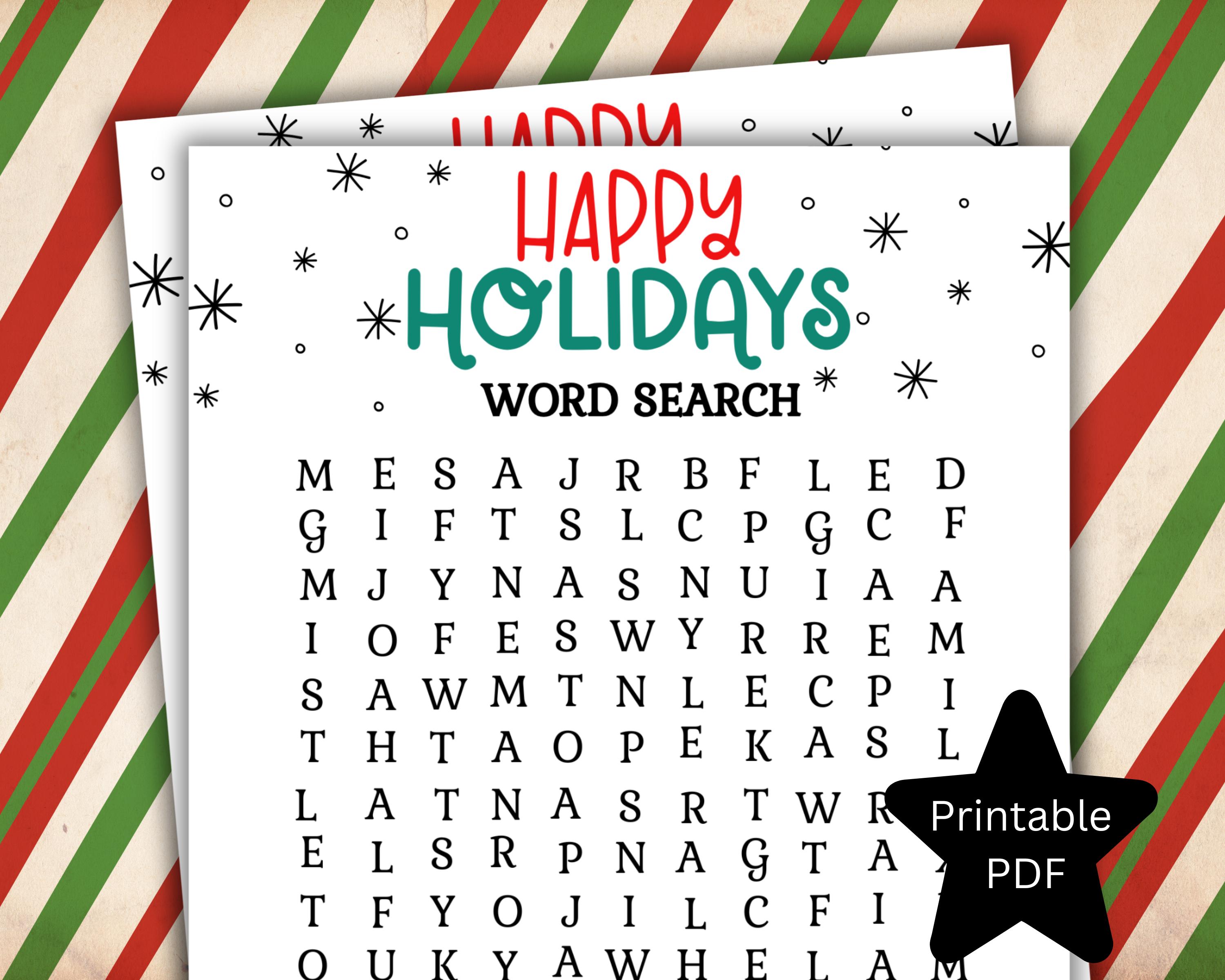 Word Search Holiday Activity for School or Work, Printable Christmas ...