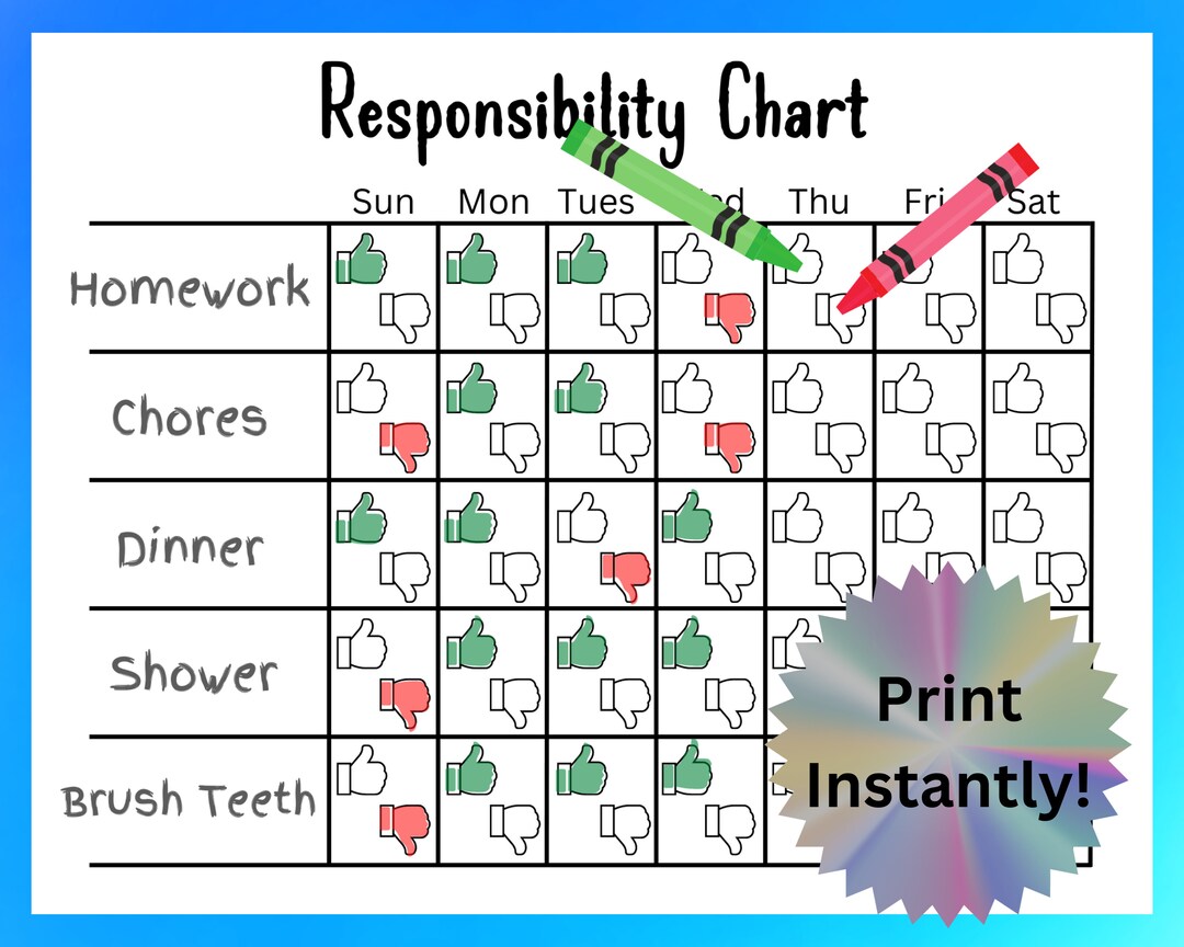 Printable Kids Responsibility Chart for Autism, Non-verbal, ADHD ...