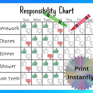 Printable Kids Responsibility Chart for Autism, Non-verbal, ADHD ...
