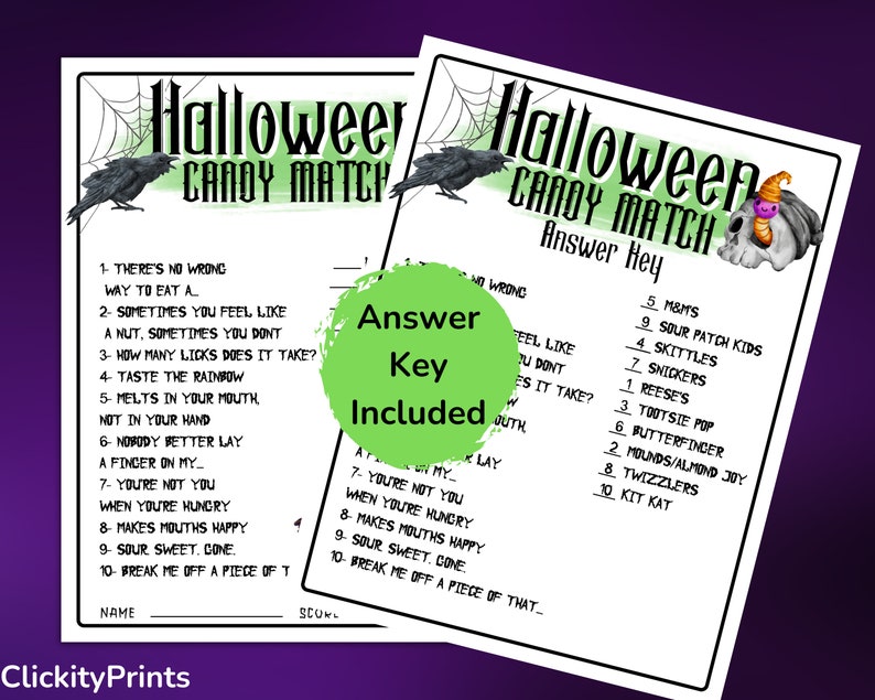 Halloween Candy Match-printable Halloween Game-candy Game-halloween ...