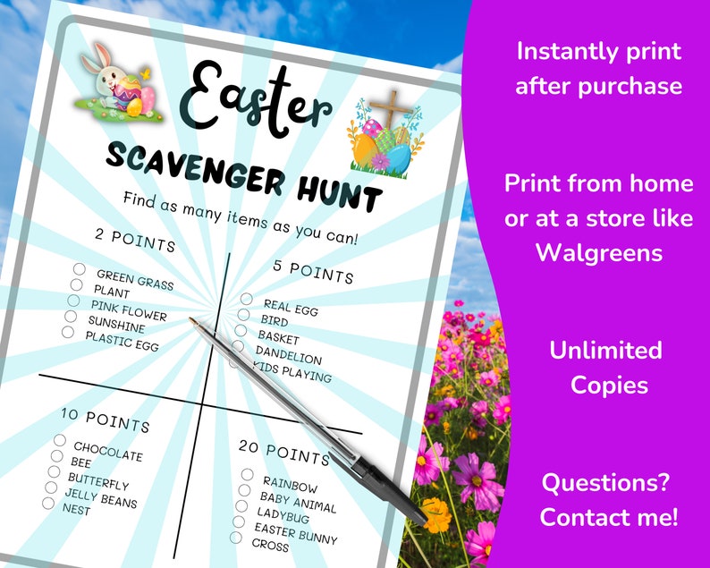 Printable Easter Scavenger Hunt, Sunday School Church Games for Kids ...
