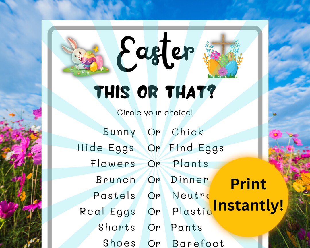 Printable Easter This or That Game, Sunday School Church Games for Kids ...