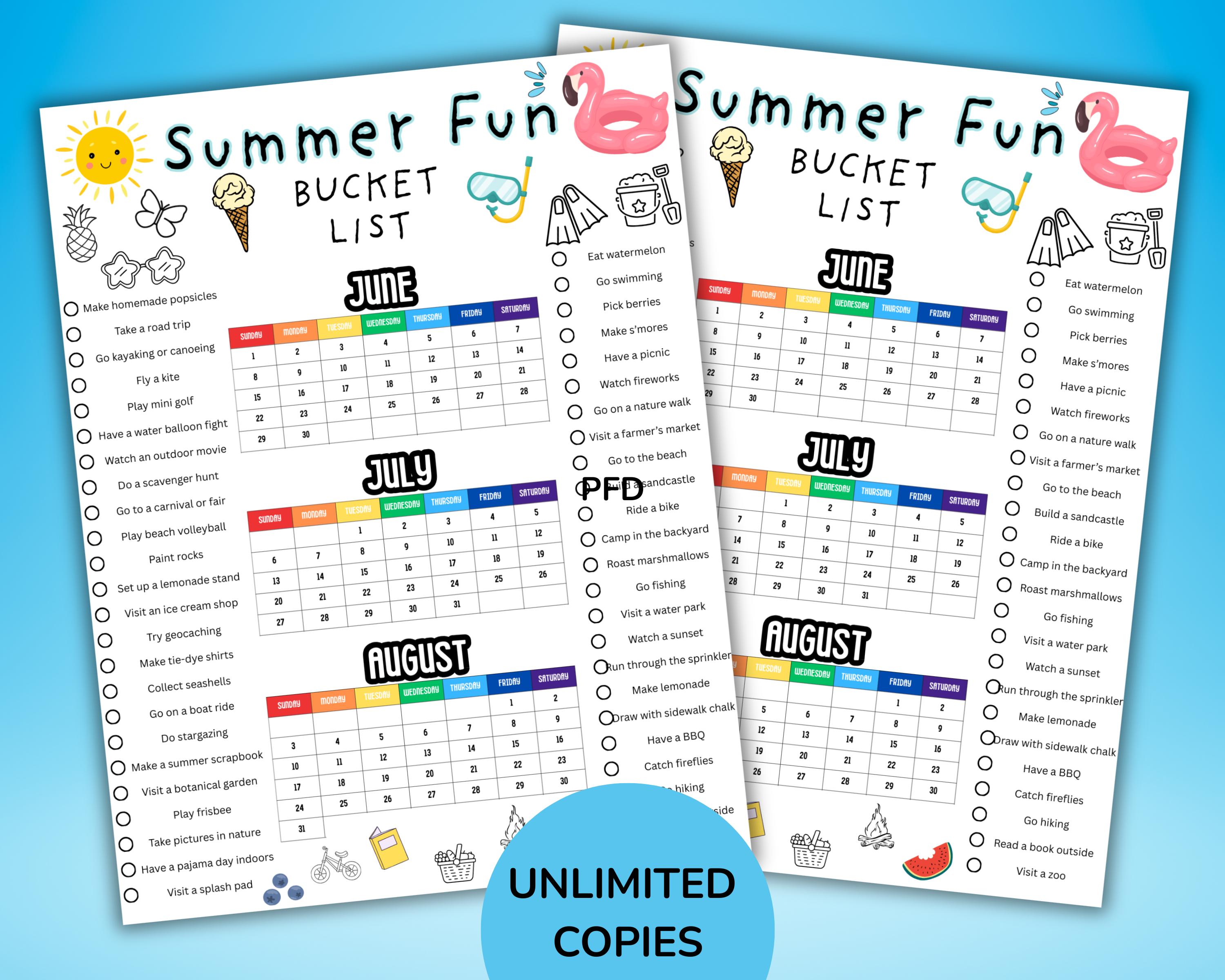 Editable Summer Bucket List for Kids, Printable Summer Checklist ...