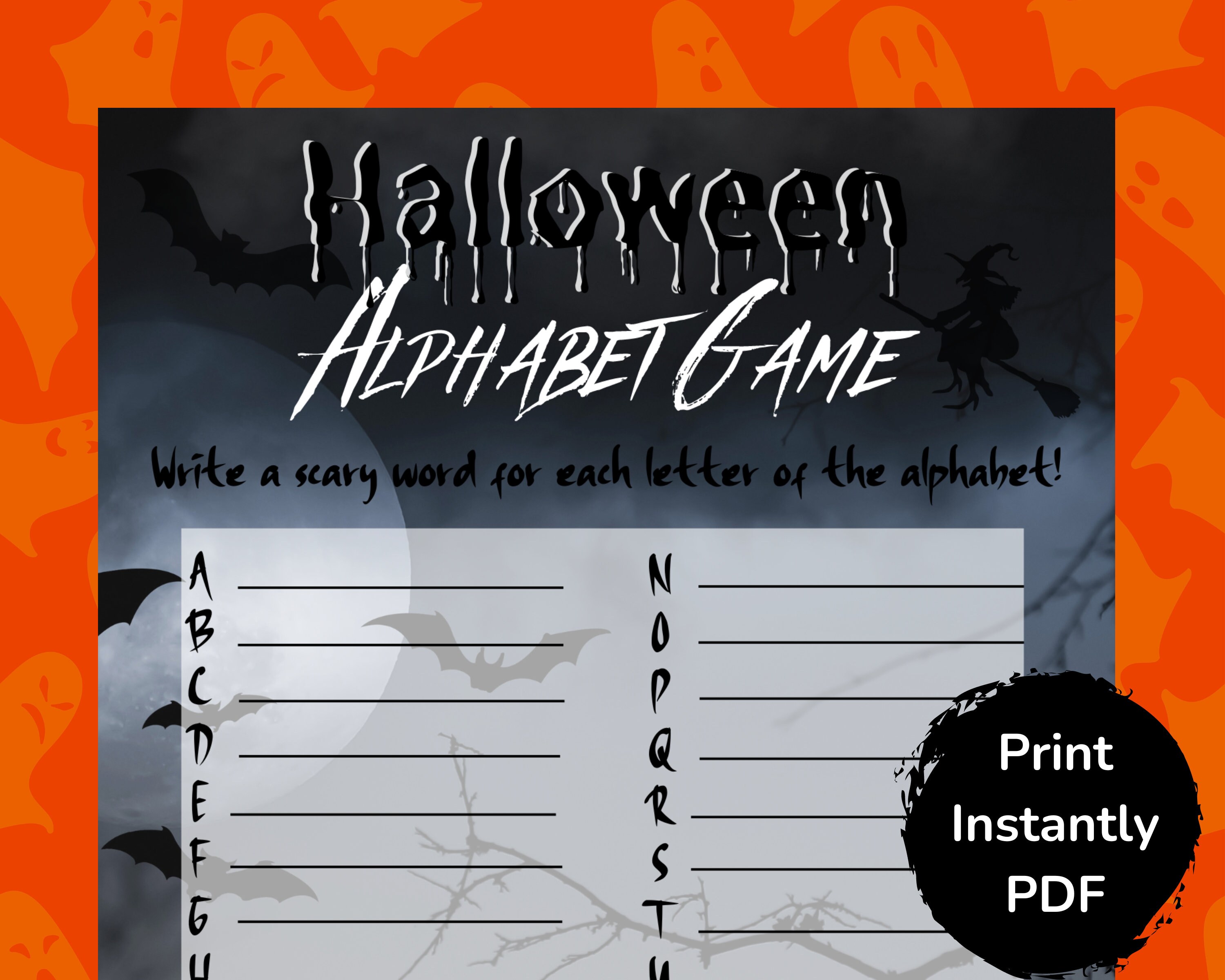 Halloween Alphabet Game. A-Z Race, Printable Halloween Games, Instant ...