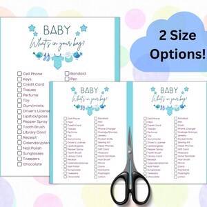 Boy Baby Shower Printable What's in Your Bag Purse Game, Blue Baby ...