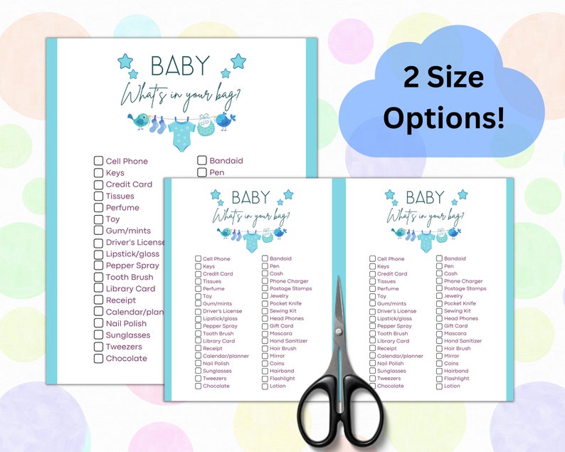 Boy Baby Shower Printable What's in Your Bag Purse Game, Blue Baby ...