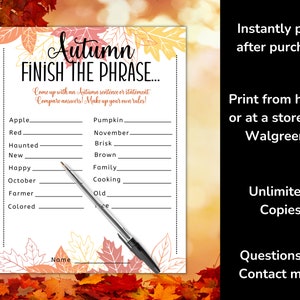 Finish the Phrase Game, Fall Games, Autumn Party Games, Trivia, Family ...