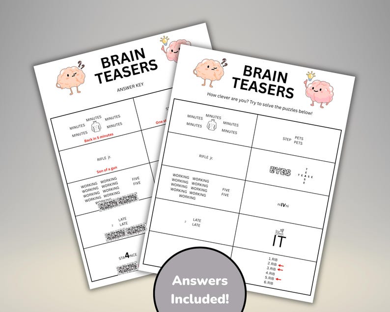 Brain Teaser Printable Game, Brain Puzzle, Mental Challenge Game, Logic ...