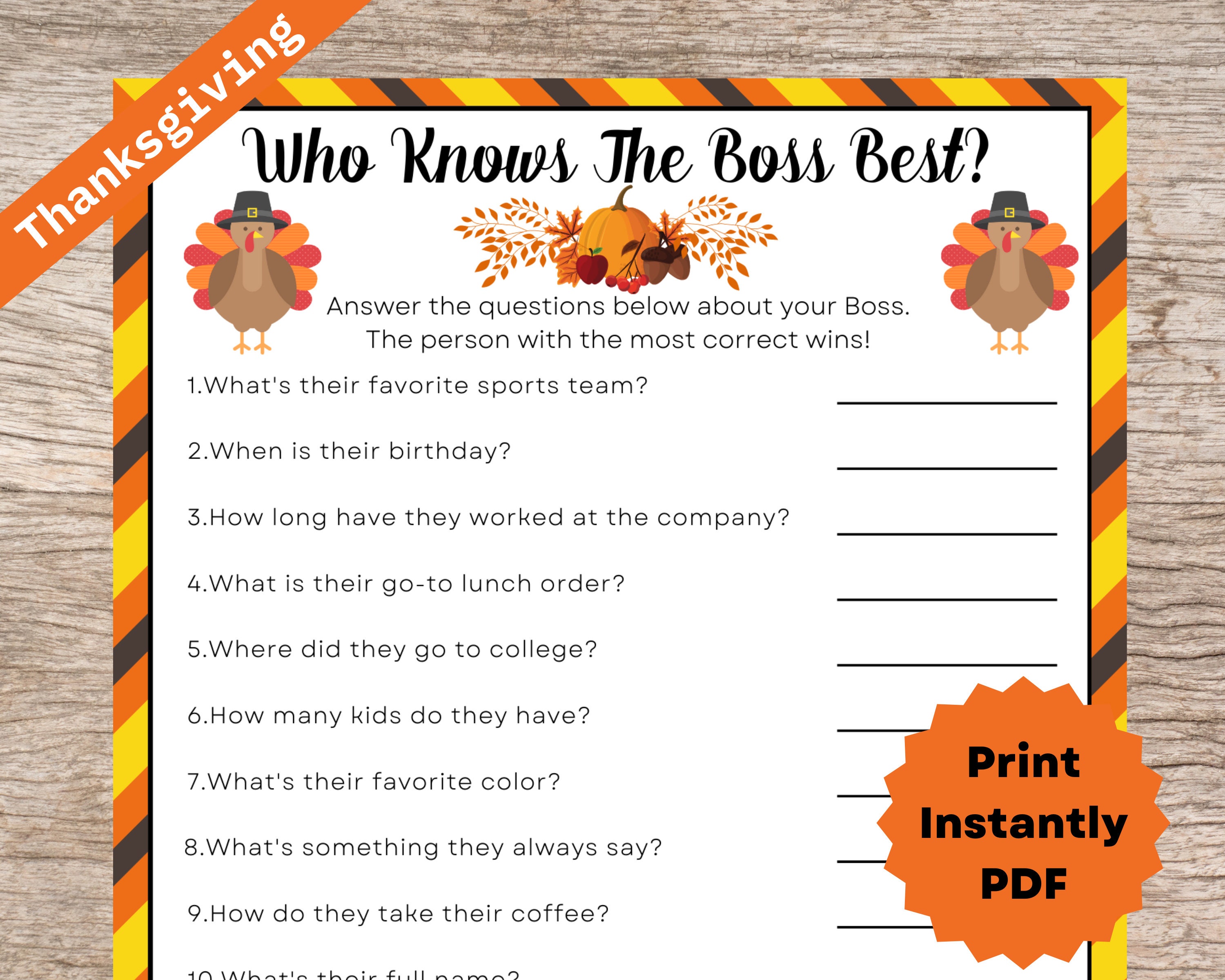 Thanksgiving Who Knows the Boss Best, Thanksgiving Office Party Games ...