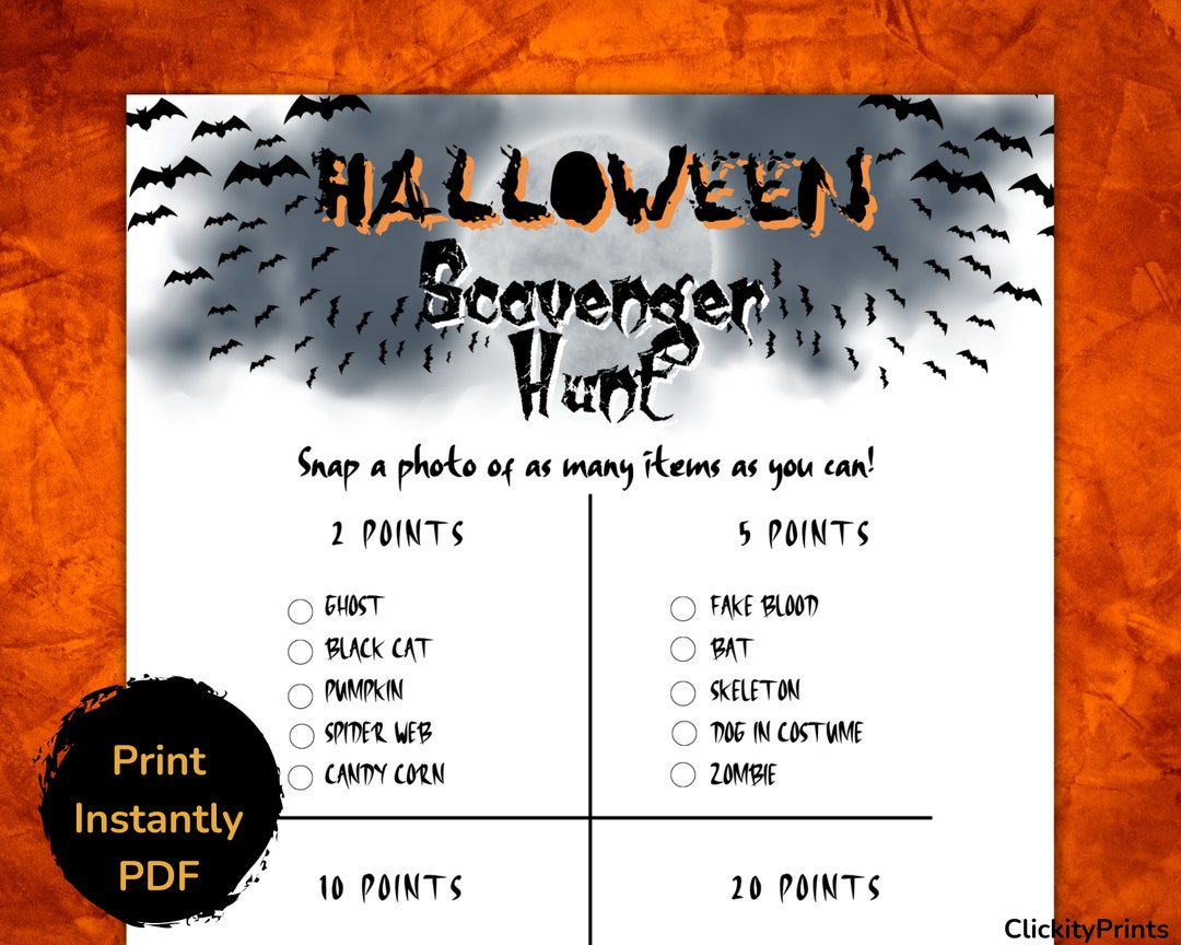 Halloween Scavenger Hunt-printable Halloween Games-halloween Party ...