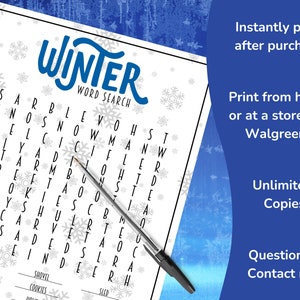 Printable Winter Word Search for Kids and Adults, Winter Family ...