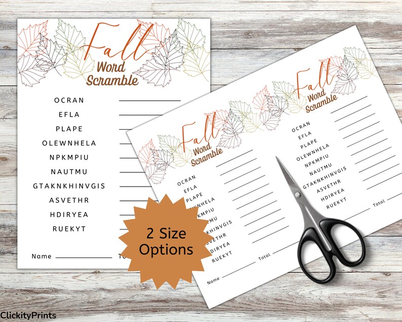 Fall Word Scramble-autumn Word Scramble-festive Word Scramble-fall ...