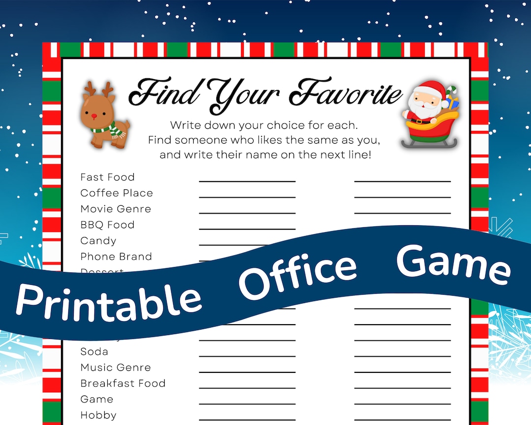 Christmas Holiday Favorites Game, Christmas Office Party Games, Work ...
