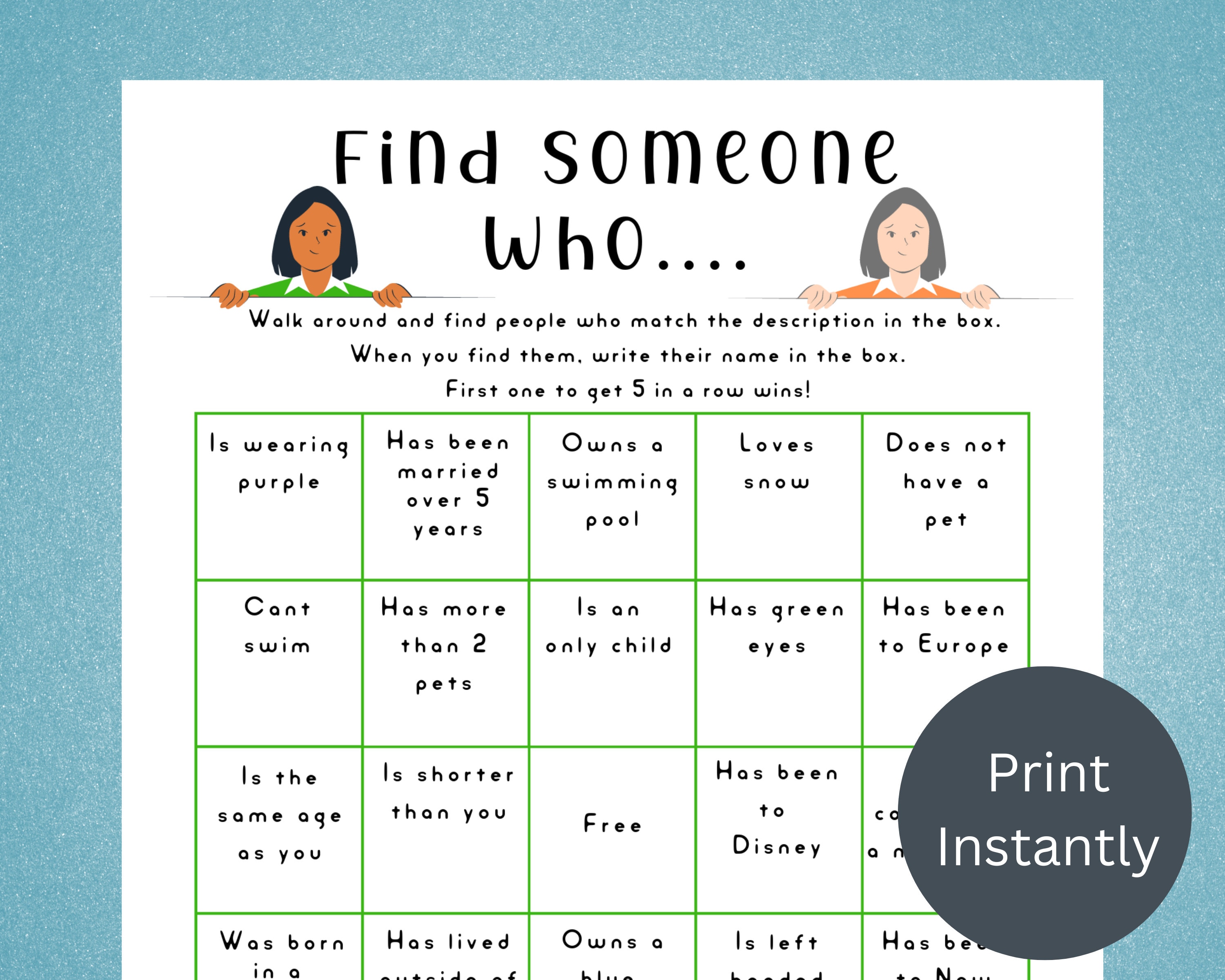 Find Someone Who Game for Women, Party Starter Game, Icebreaker Game ...