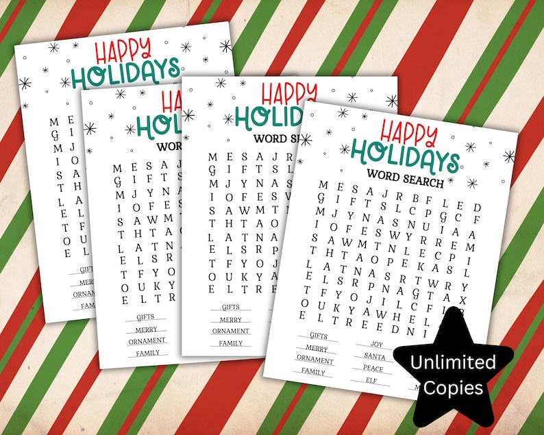 Word Search Holiday Activity for School or Work, Printable Christmas ...